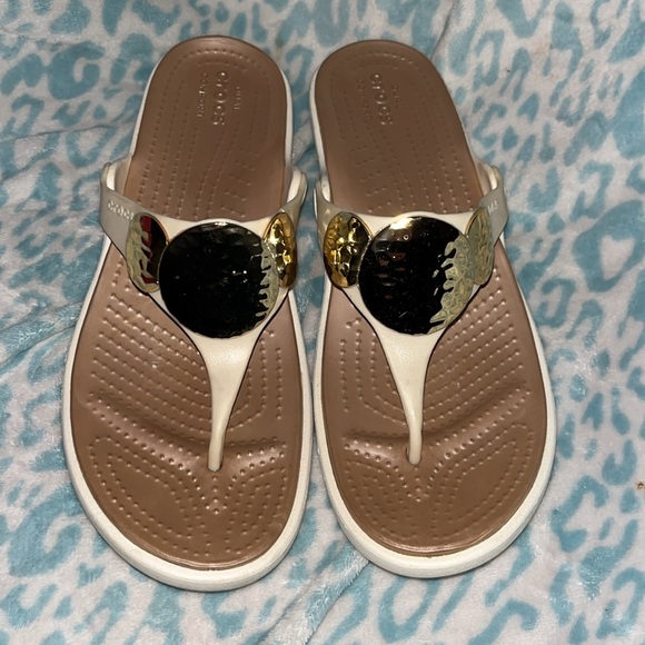 CROCS | Shoes | Crocs Womens Gold And Cream Sandals | Poshmark